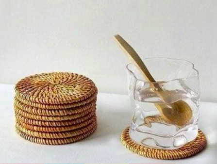 Set 6 Pieces Handmade Rattan Coasters | Round Woven Coasters with Hold ...