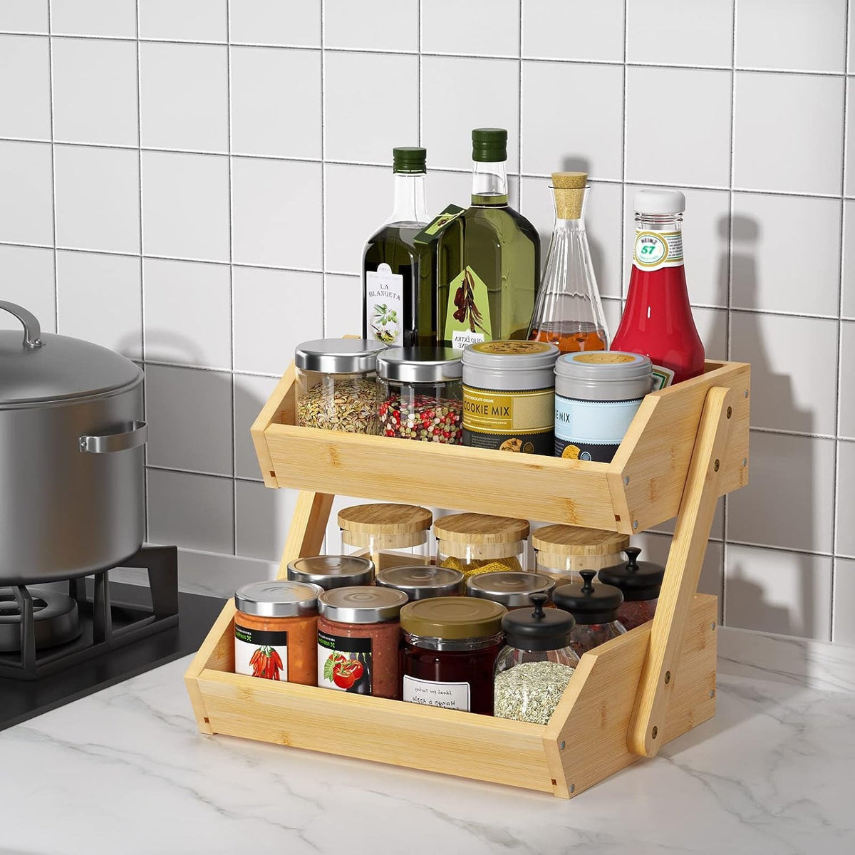 Bamboo Basket/ Kitchen Counter Stand 2-3 Tier Rack/ Home Storage Tiere ...